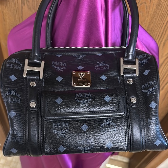 MCM | Bags | Mcm Black Boston Bag With Monogram Print And Silver ...